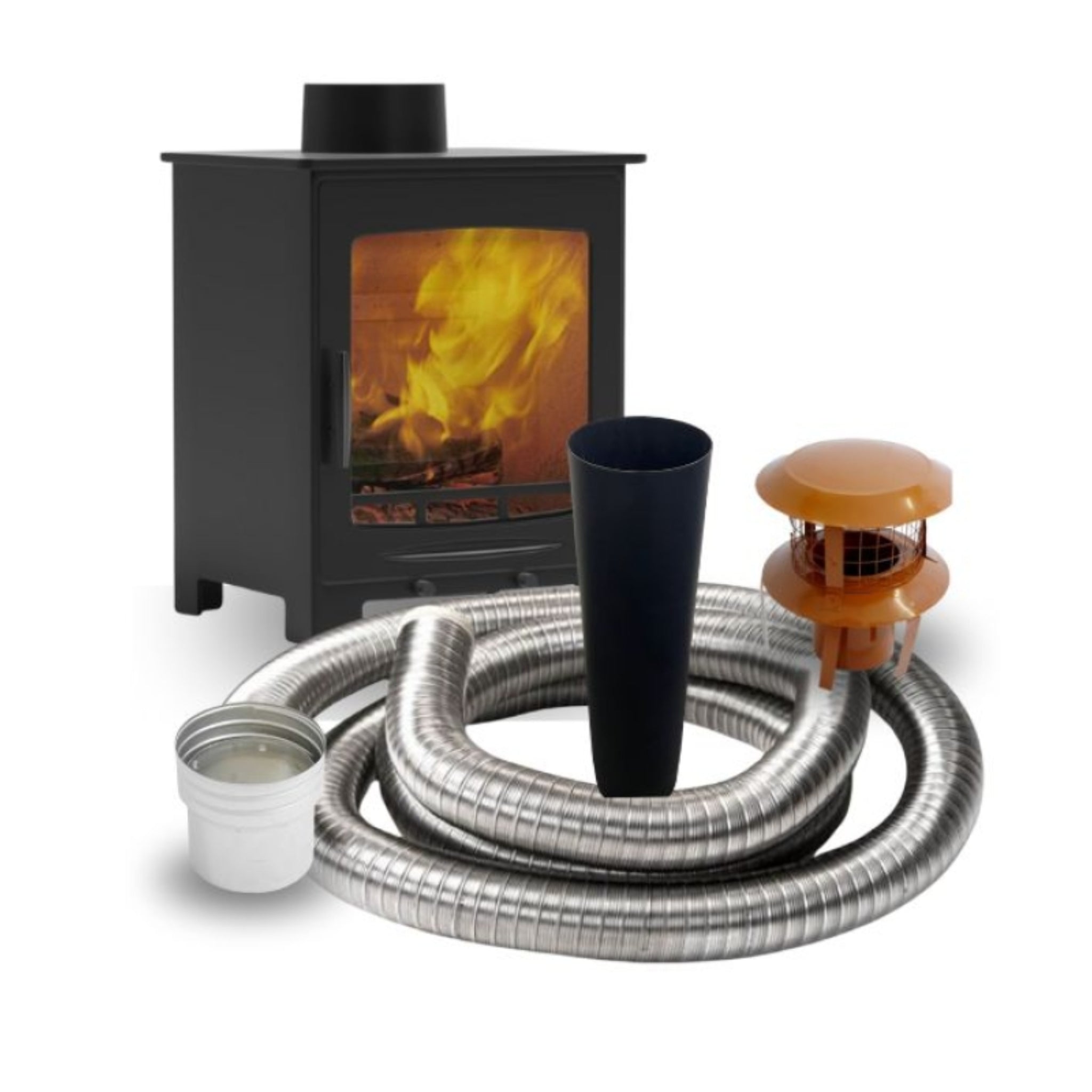 Castle Stoves Tiverton Wood Stove Kit with 10m Flex Liner – 5kW DEFRA ...