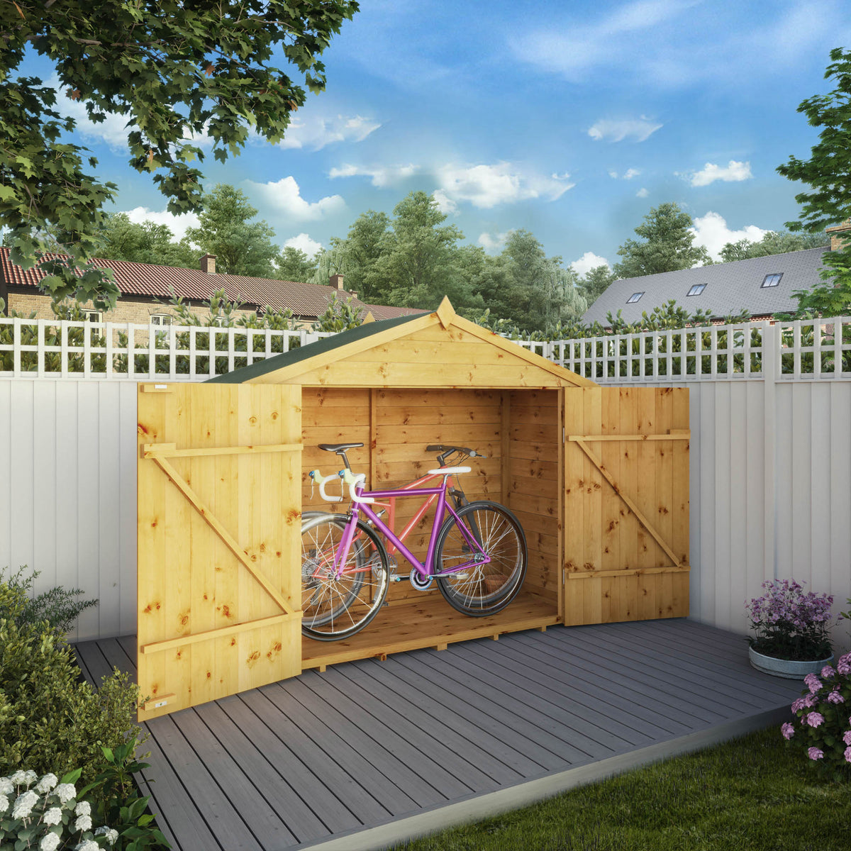 Mercia 3ft x 7ft Tongue & Groove Apex Bike Store — Outdoor Iconic
